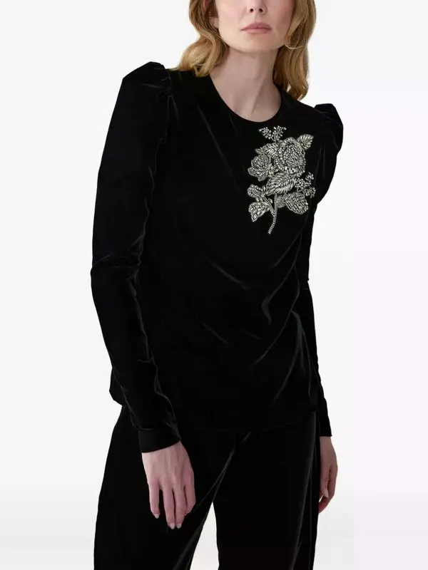 Carolina Herrera Rose-embroidered Velvet Blouse