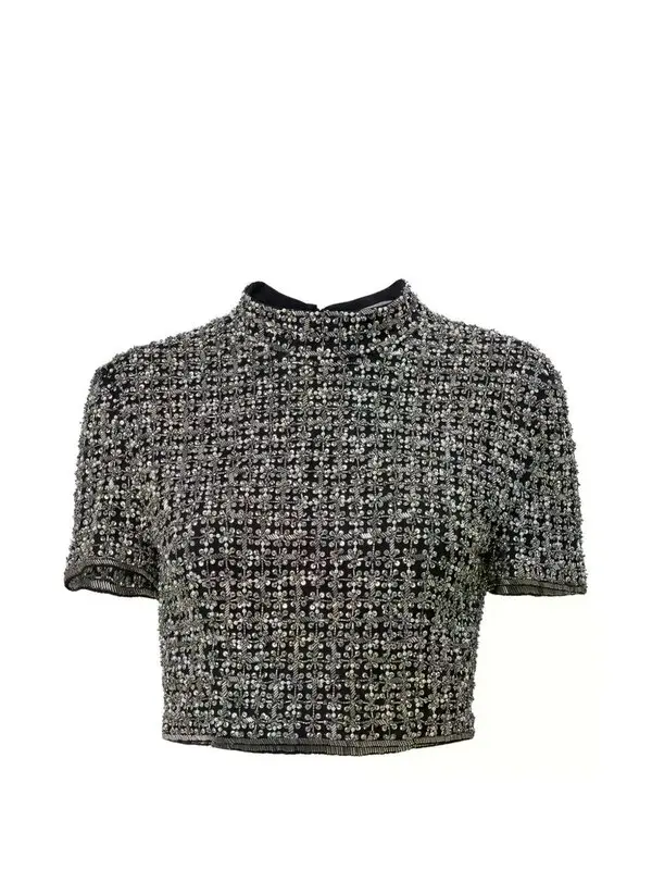 Carolina Herrera Metallic-embroidered Tulle Cropped Blouse - Black