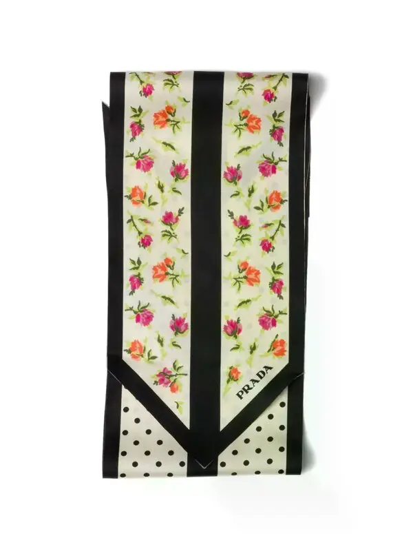 Prada Printed Silk Twill Ribbon Scarf - Neutrals
