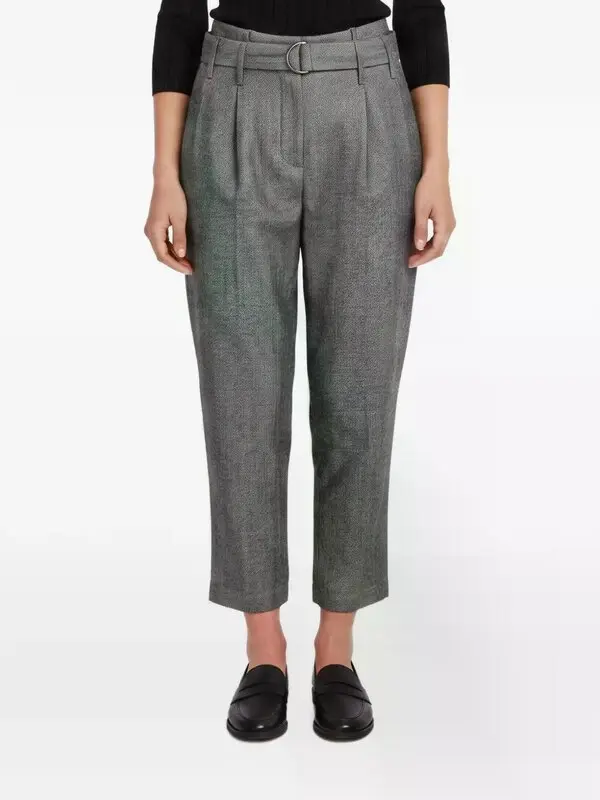 Brunello Cucinelli Herringbone Belted Trousers
