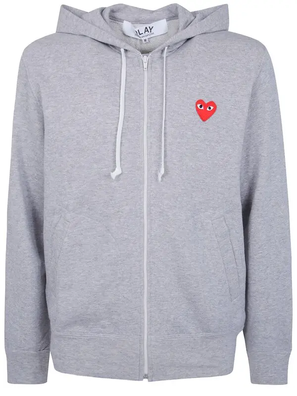 Play Comme Des Garcon Sweatshirt Zip-up Red Heart Emblem - Gray
