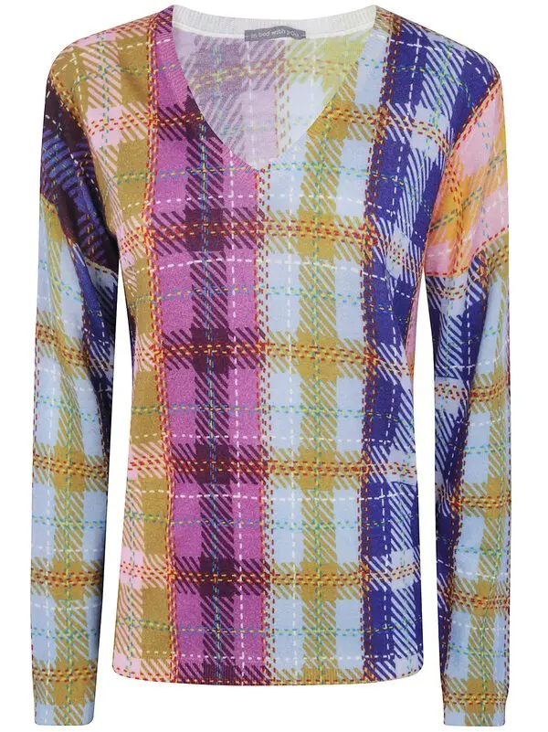 IN BED WITH YOU V-neck Tartan Print Jumper "printed V Neck Jumper