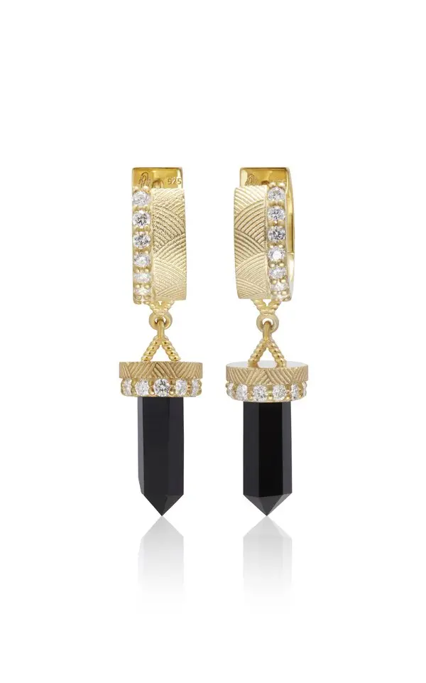 House Of Harlow 1960 14k Yellow Gold Nova Crystal Diamond Huggies - Black