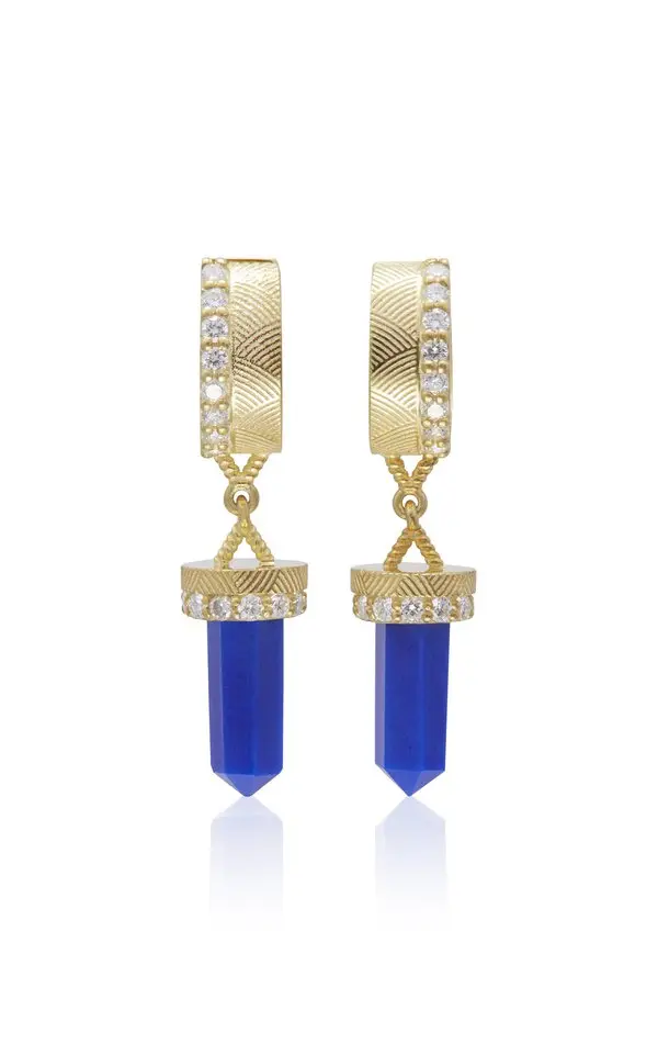 House Of Harlow 1960 14k Yellow Gold Nova Crystal Diamond Huggies - Blue