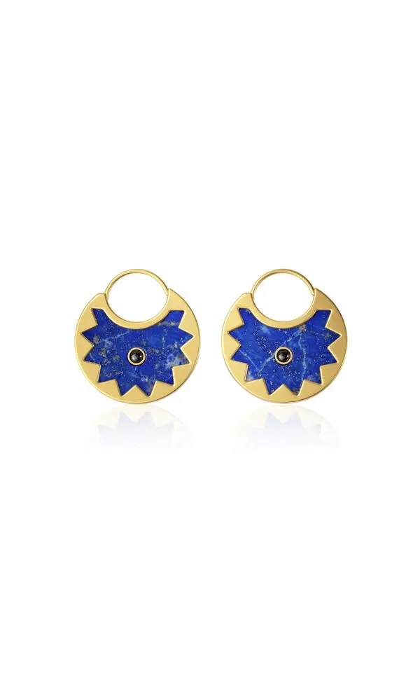 House Of Harlow 1960 14k Gold Plated Sterling Silver Sunburst Huggie Earrings - Blue