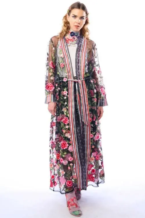 ARATTA Dark Rose Embroiddered Duster - Black