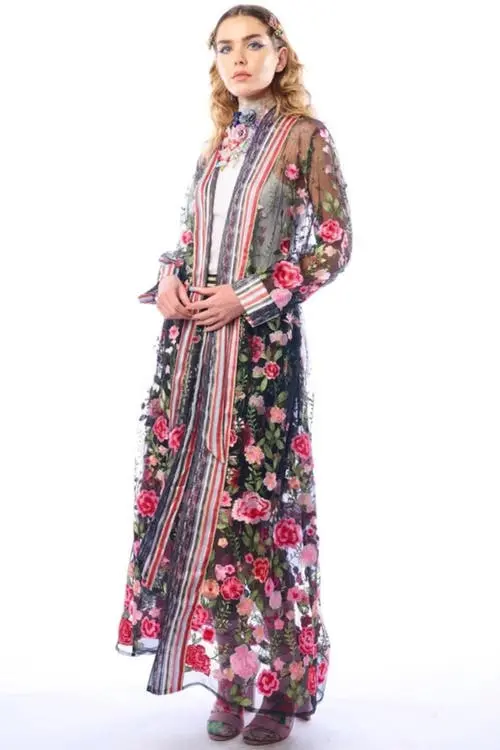 ARATTA Dark Rose Embroiddered Duster