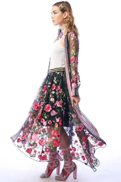 ARATTA Dark Rose Embroiddered Duster
