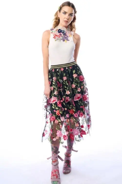 ARATTA Dark Rose Embroidered Skirt