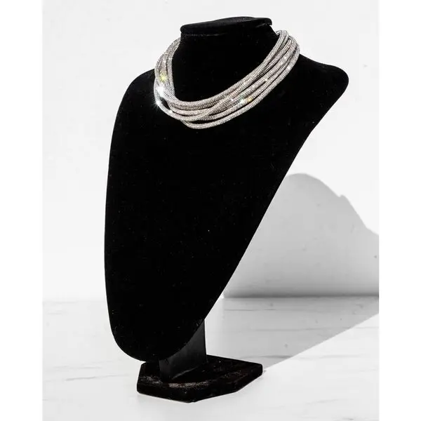 ROCKNOT Multi Strand Handwoven Rhinestone Layering Necklace - Crystal
