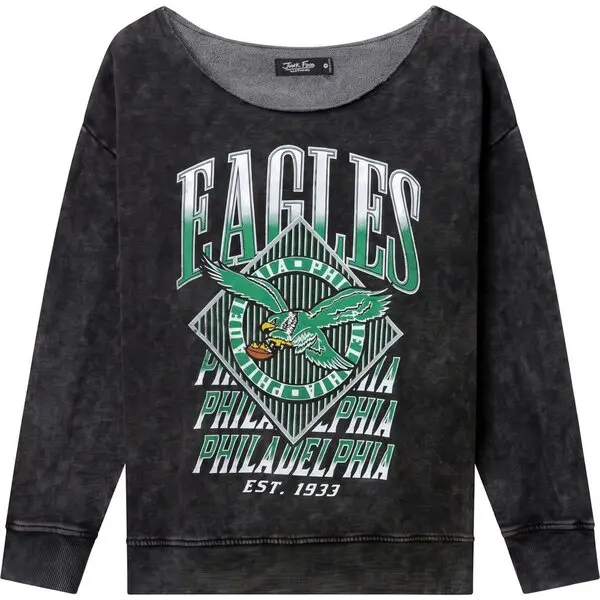 Junk Food Philadelphia Eagles Off The Shoulder Cropped Sweatshirt - Black