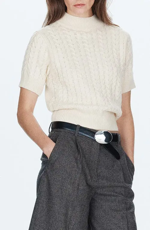 Mango Pointelle Mock Neck Sweater