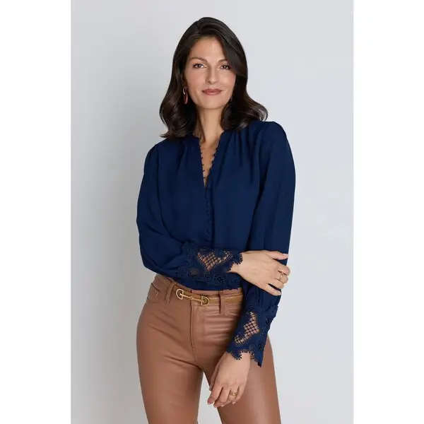 THE NOLI SHOP Blake Lace Sleeve Blouse - Navy