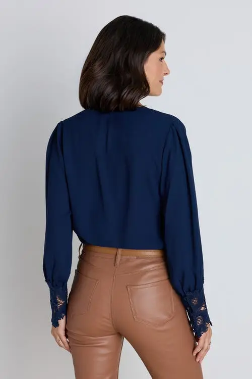 THE NOLI SHOP Blake Lace Sleeve Blouse - Navy