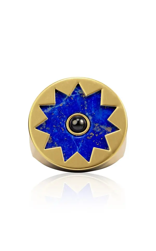 House Of Harlow 1960 14k Gold Plated Sterling Silver Sunburst Signet Ring - Blue