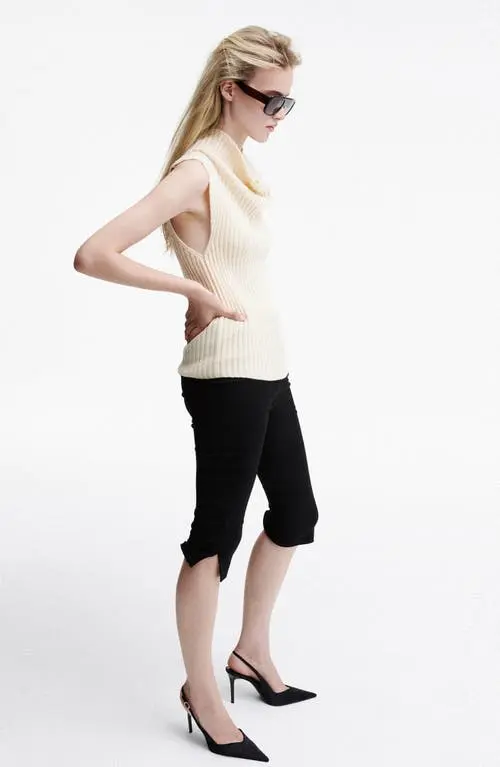 Mango Ribbed Sleeveless Cowl-neck Sweater