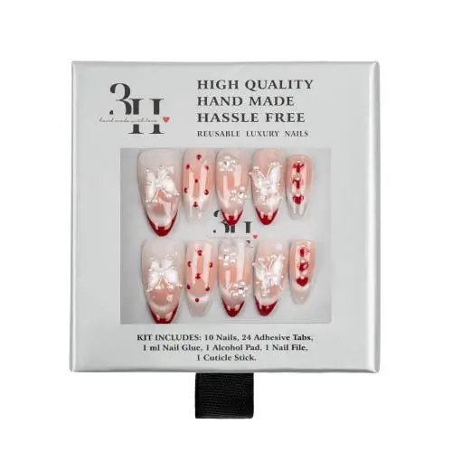 3H NAILS Cherry Blossommedium Almond Press-on Nails - Beige/red