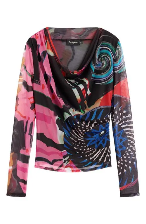 Desigual Lacroix Abstract Print Mesh Long Sleeve T-shirt