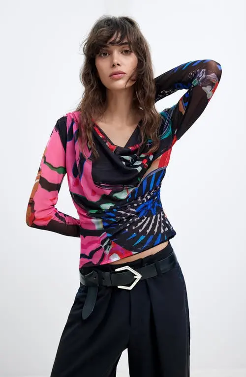 Desigual Lacroix Abstract Print Mesh Long Sleeve T-shirt