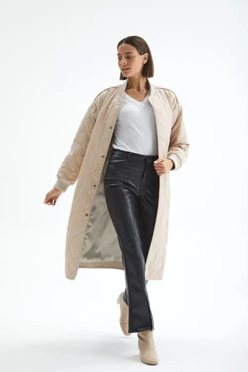 FURNIQ UK Quilted Genuine Leather Trench Coat