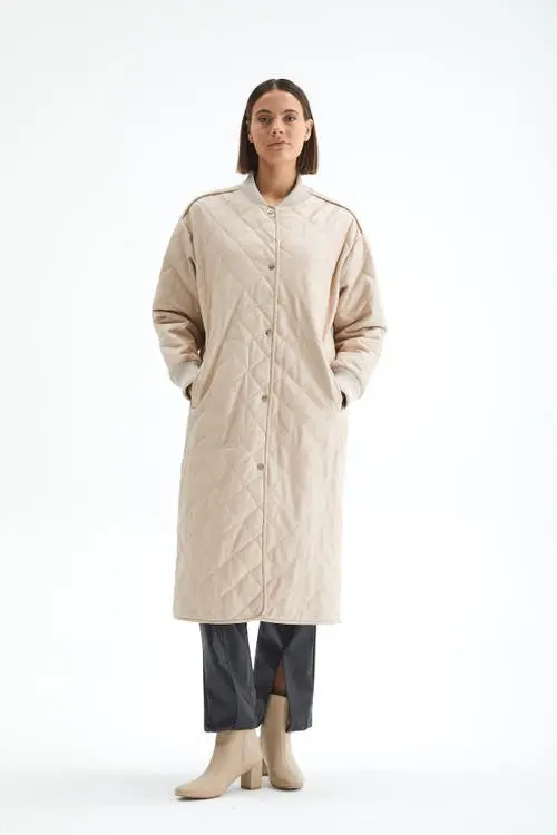 FURNIQ UK Quilted Genuine Leather Trench Coat