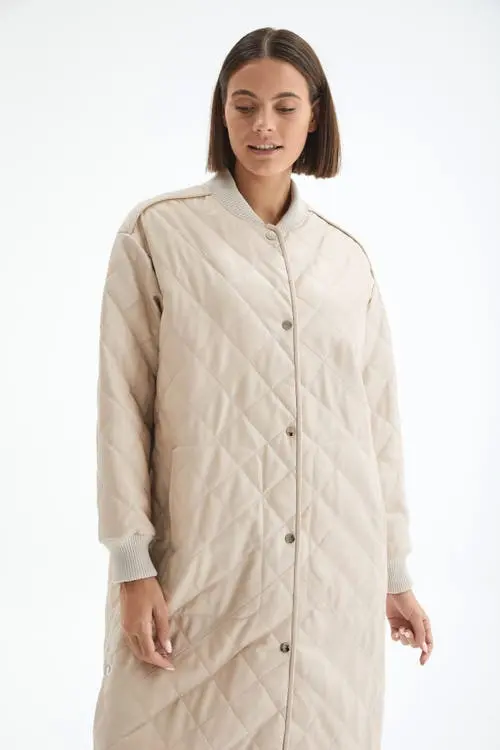 FURNIQ UK Quilted Genuine Leather Trench Coat