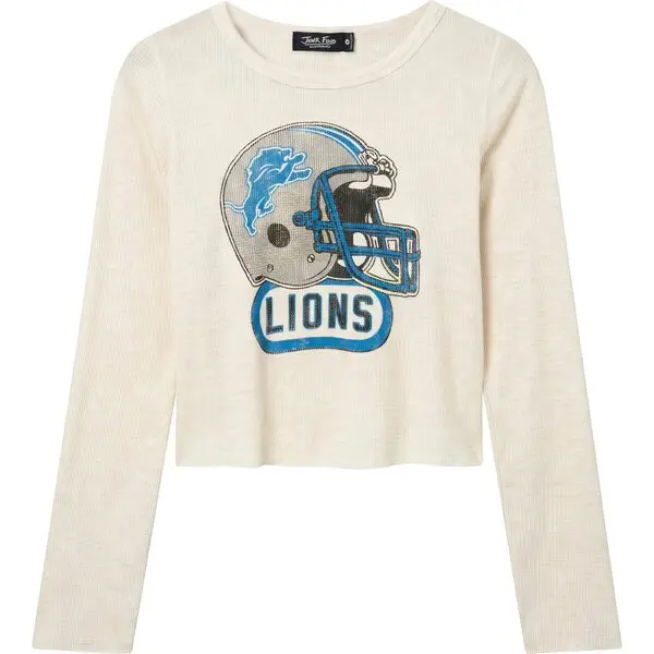 Junk Food Detroit Lions Helmet Graphic Cropped Thermal T-shirt - Birch