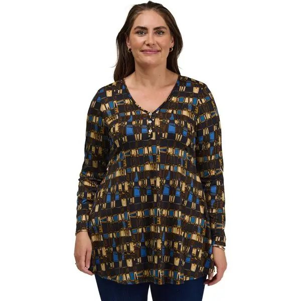 24SEVEN COMFORT APPAREL Essential Curvy Flared Long Sleeve Tunic Top