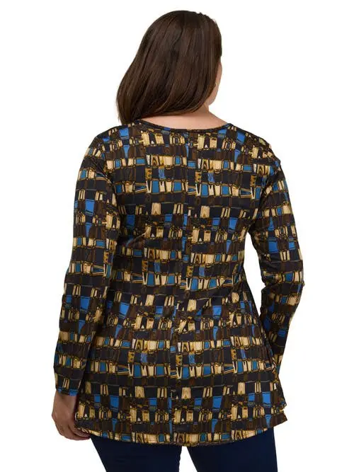24SEVEN COMFORT APPAREL Essential Curvy Flared Long Sleeve Tunic Top
