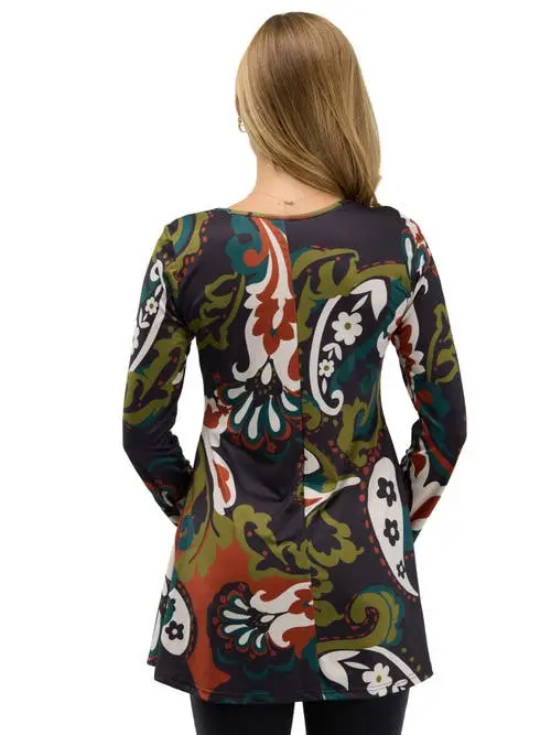 24SEVEN COMFORT APPAREL Essential Flared Long Sleeve Henley Tunic Top