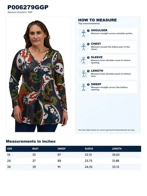 24SEVEN COMFORT APPAREL Essential Curvy Flared Long Sleeve Henley Tunic Top