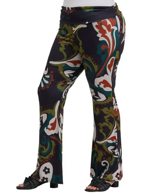 24SEVEN COMFORT APPAREL Elevate Curvy Elastic Waist Bell Bottom Pant