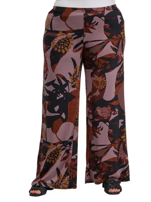 24SEVEN COMFORT APPAREL Essential Curvy Elastic Waistband Full Length Flared Pants