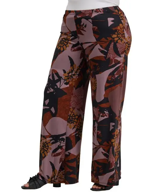 24SEVEN COMFORT APPAREL Essential Curvy Elastic Waistband Full Length Flared Pants