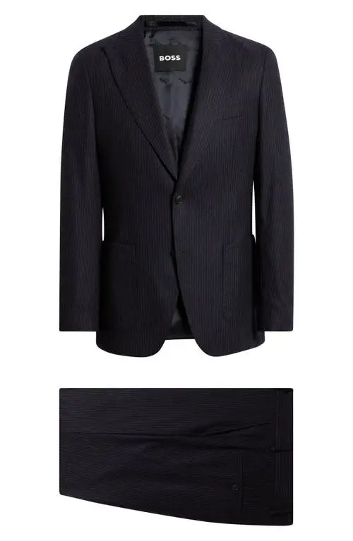 BOSS Huge Trim Fit Pinstriped Wool Blend Suit - Dark Blue