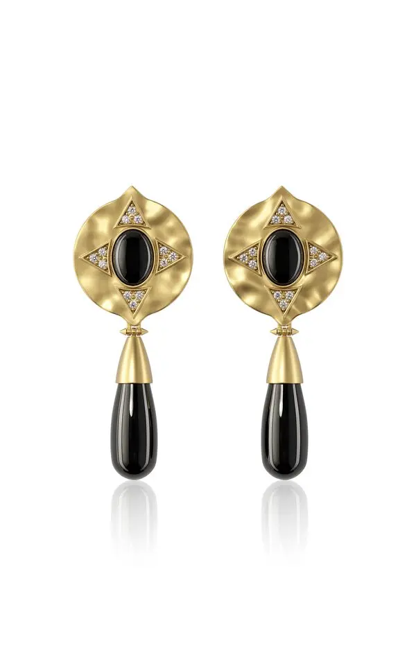 House Of Harlow 1960 14k Gold Plated Sterling Silver Hathor Teardrop Earrings - Black