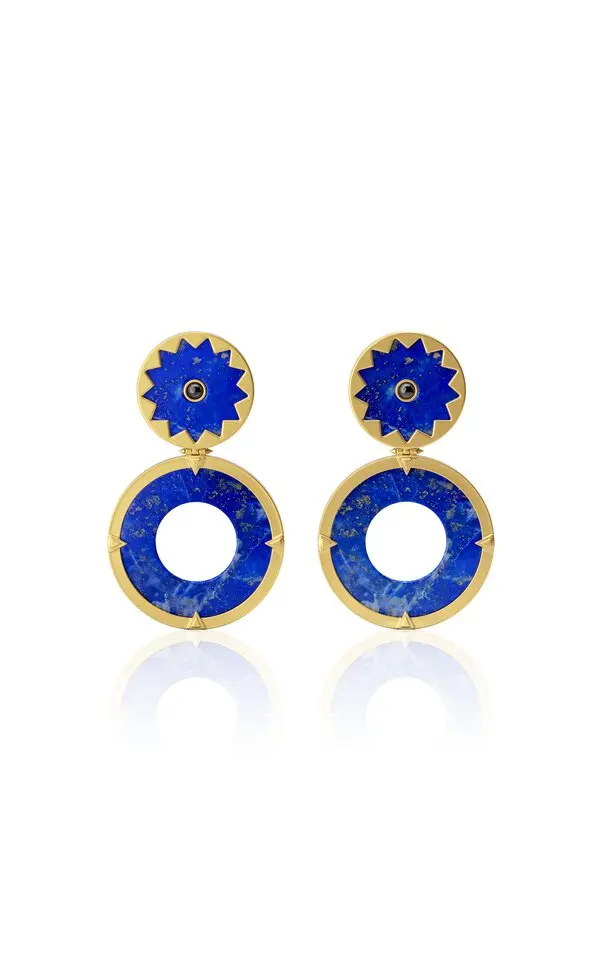 House Of Harlow 1960 14k Gold Plated Sterling Silver Sunburst Statement Earrings - Blue