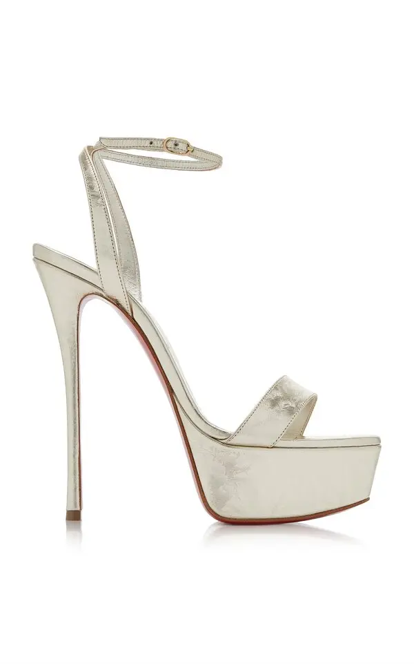 CHRISTIAN LOUBOUTIN Loubi Queen Alta 150mm Metallic Leather Sandals - Bronze