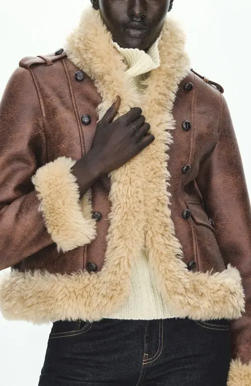 Mango Faux Fur Trim Faux Leather Jacket