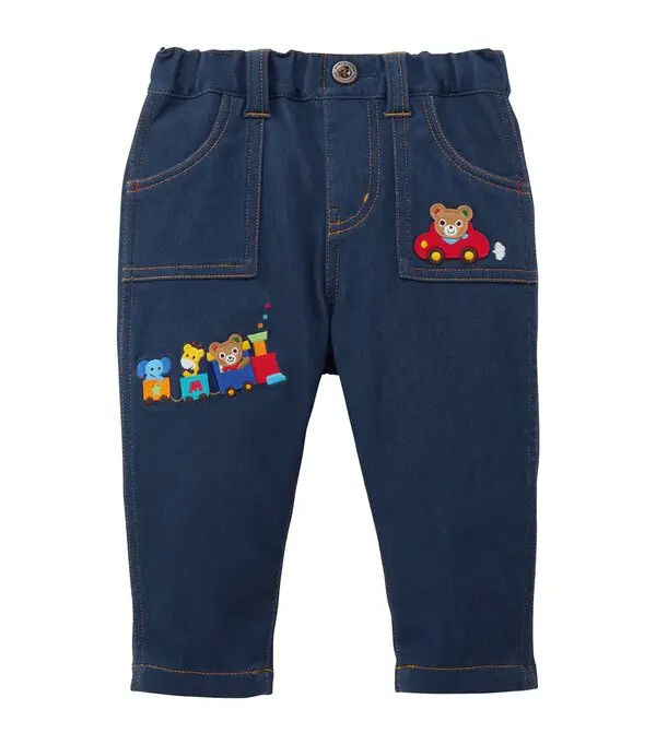 MIKI HOUSE Teddy Bear Appliqué Jeans - Navy