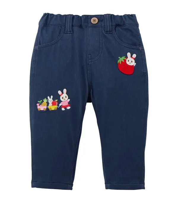 MIKI HOUSE Bunny Rabbit Appliqué Jeans - Navy