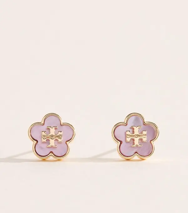 Tory Burch Gold-plated Mother-of-pearl Forget-me-not Earrings - Pink