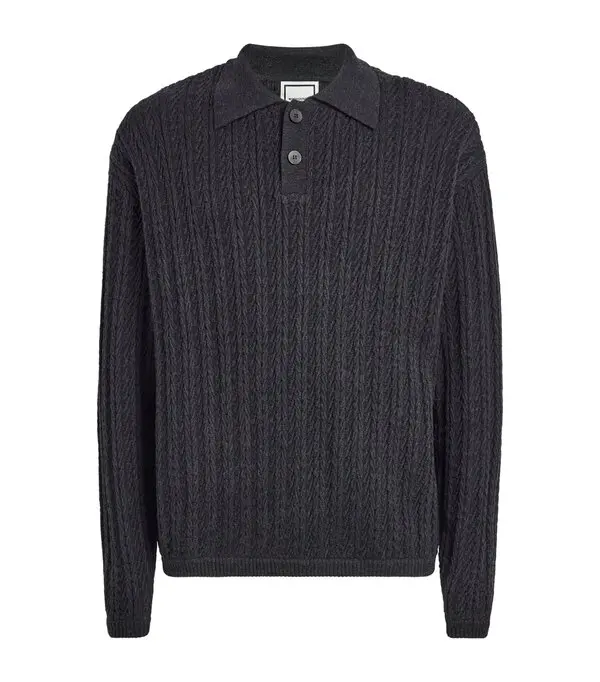 WOOYOUNGMI Melange Wool Cable-knit Polo Sweater