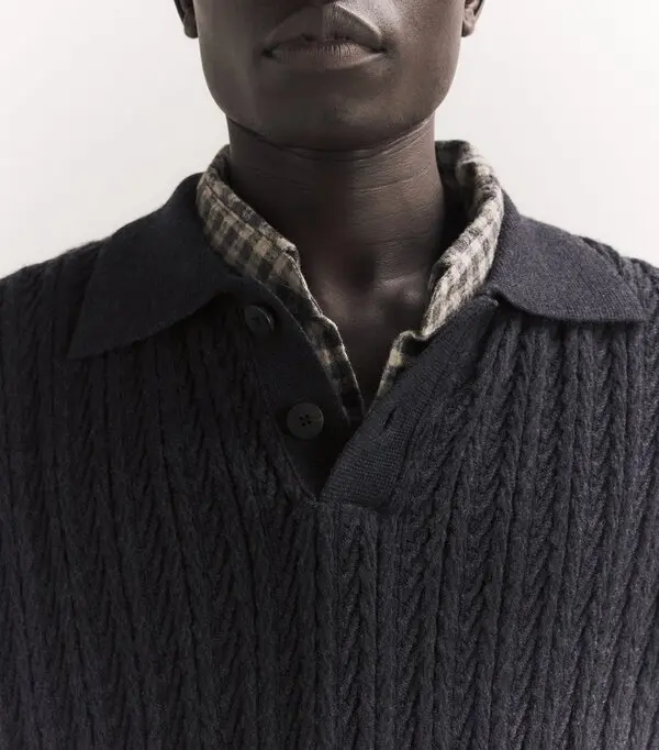WOOYOUNGMI Melange Wool Cable-knit Polo Sweater