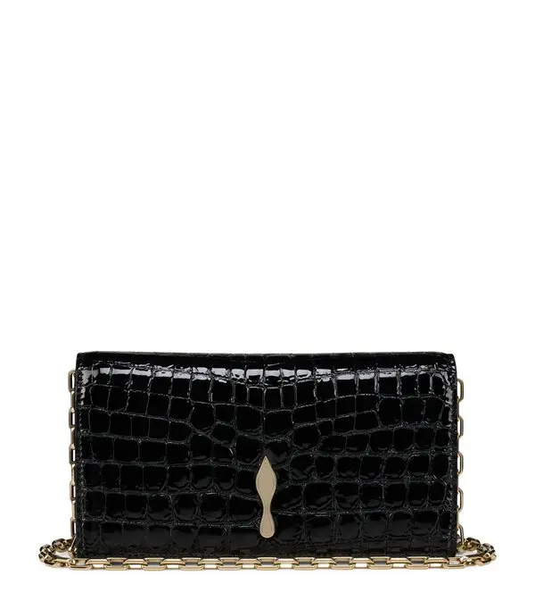 CHRISTIAN LOUBOUTIN Bettina Croc-embossed Patent Leather Clutch Bag - Black