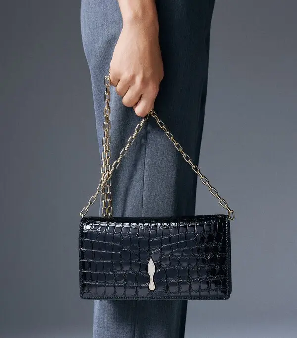 CHRISTIAN LOUBOUTIN Bettina Croc-embossed Patent Leather Clutch Bag - Black