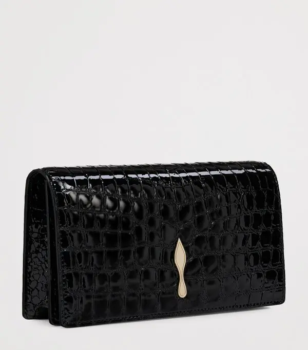 CHRISTIAN LOUBOUTIN Bettina Croc-embossed Patent Leather Clutch Bag - Black