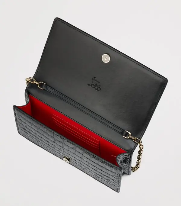 CHRISTIAN LOUBOUTIN Bettina Croc-embossed Patent Leather Clutch Bag - Black