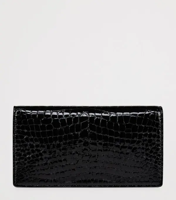 CHRISTIAN LOUBOUTIN Bettina Croc-embossed Patent Leather Clutch Bag - Black