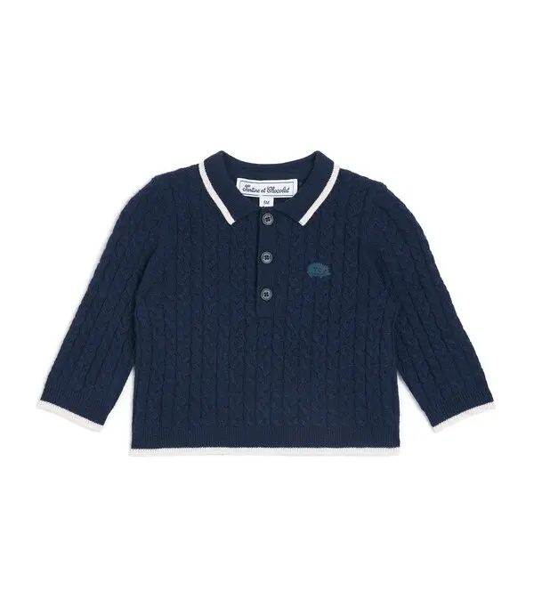 TARTINE ET CHOCOLAT Wool Cable-knit Polo Sweater